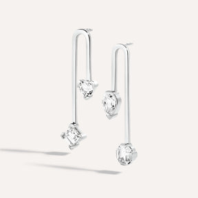 LÚDERE sterling silver drop stud earrings with square, heart, asscher, and pear white topaz ...