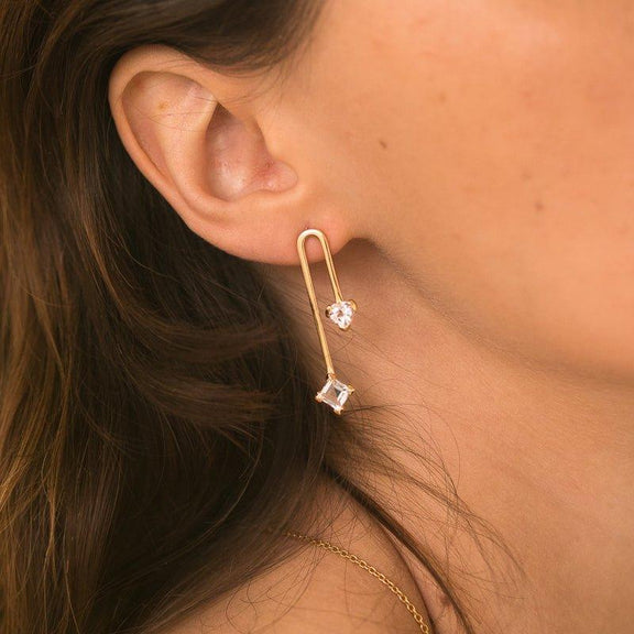 LÚDERE sterling silver drop stud earrings with square, heart, asscher, and pear white topaz ...